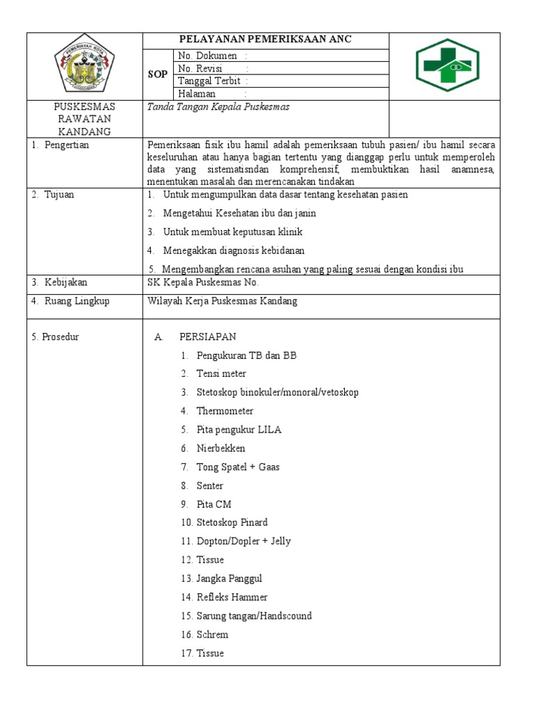 SOP Pemeriksaan ANC | PDF
