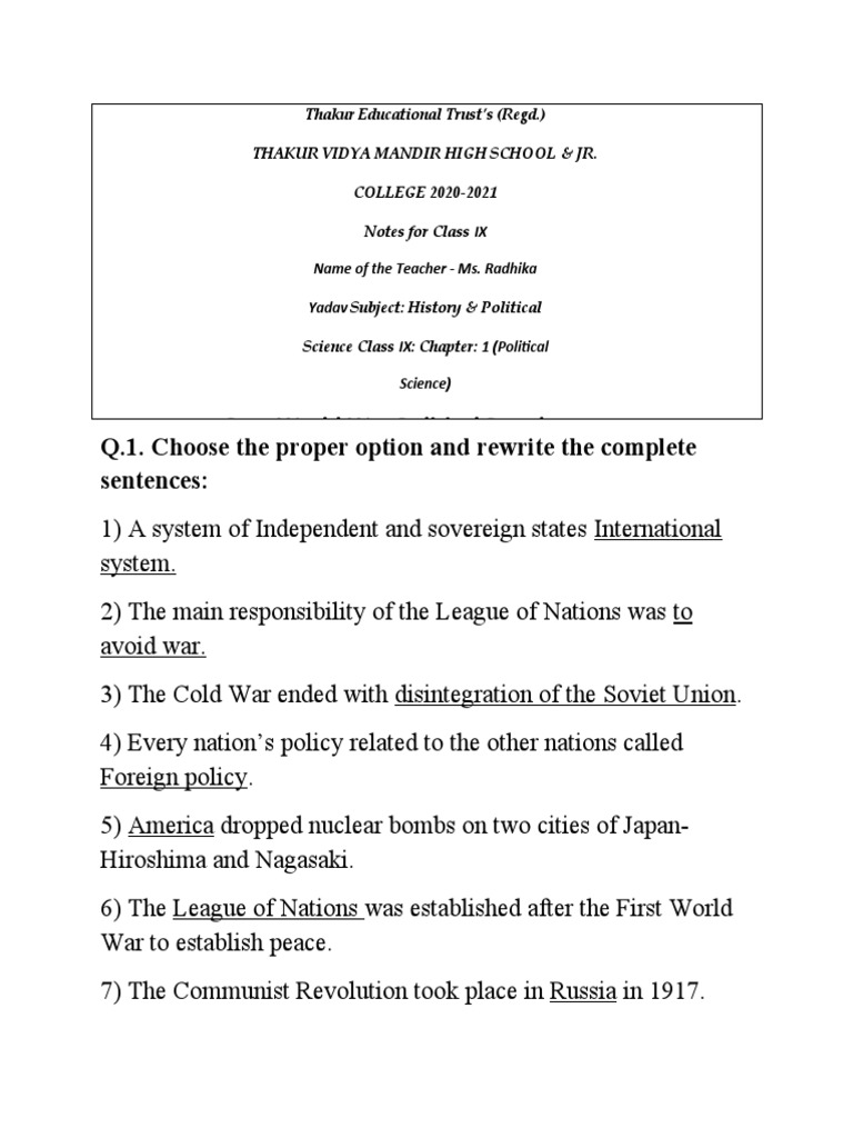 Q.1. Choose The Proper Option and Rewrite The Complete Sentences: Post ...