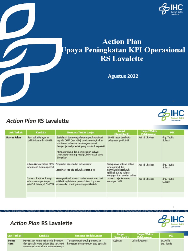 Action Plan Upaya Peningkatan KPI Operasional Agustus 2022 | PDF