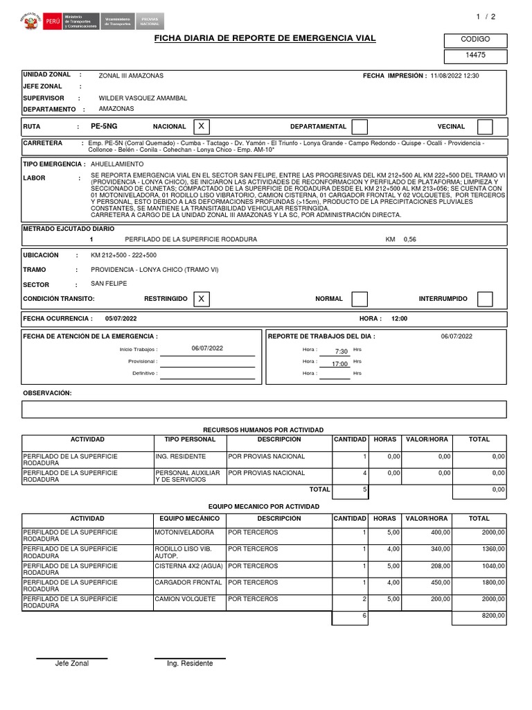 Reporte Emergencia Parte Diario | PDF