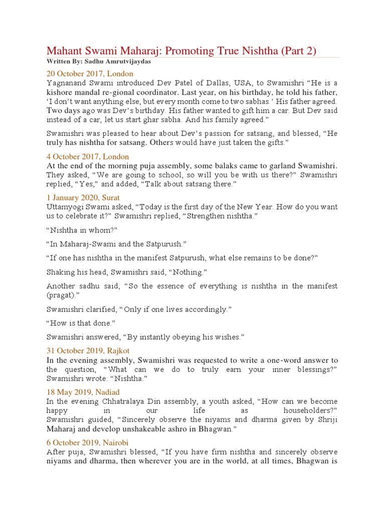 Promoting True Devotion: Mahant Swami Maharaj Emphasizes the Importance ...