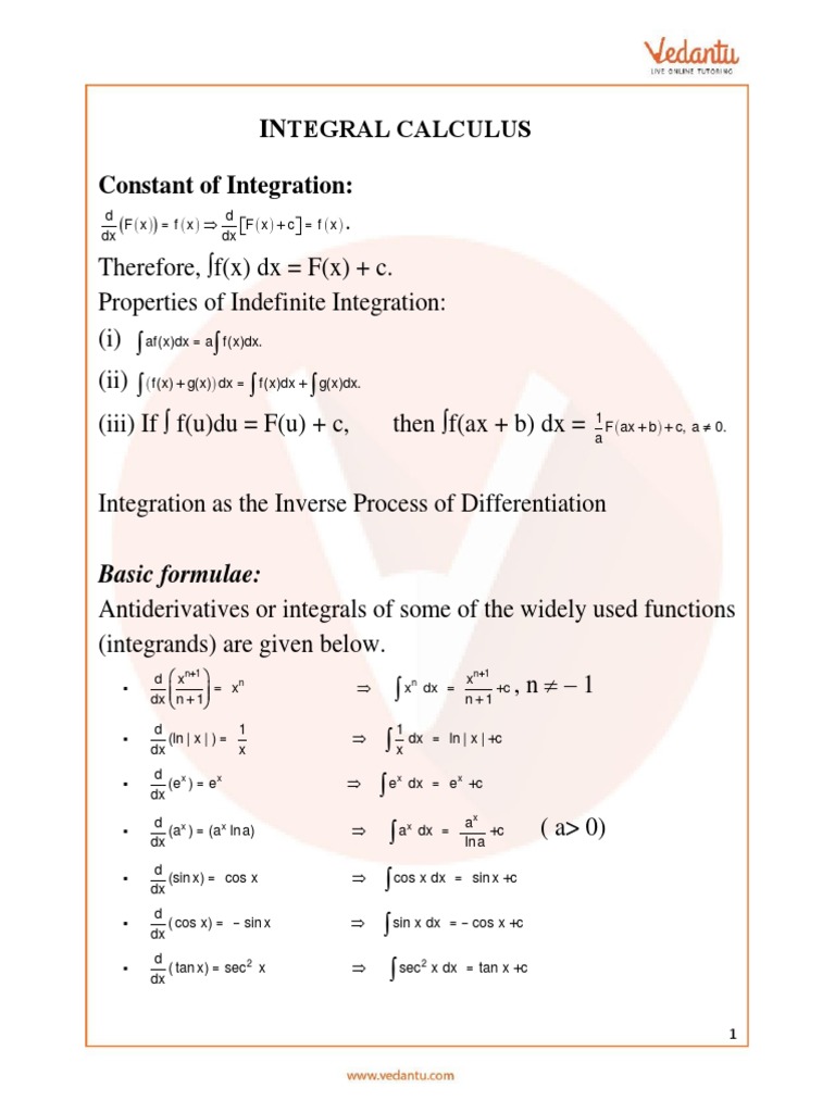 Integral Calculus Concepts and Rules | PDF | Integral | Mathematical ...