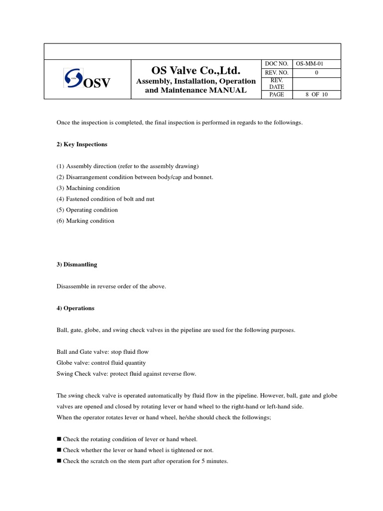 OS Valve Assembly and Maintenance Guide | PDF | Valve | Mechanical ...