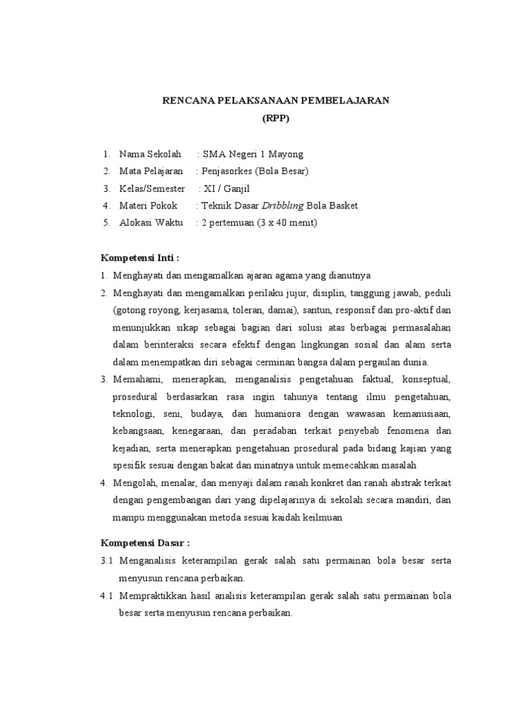 RPP DRIBBLING Dan Lembar Validasi Pak Fajar | PDF