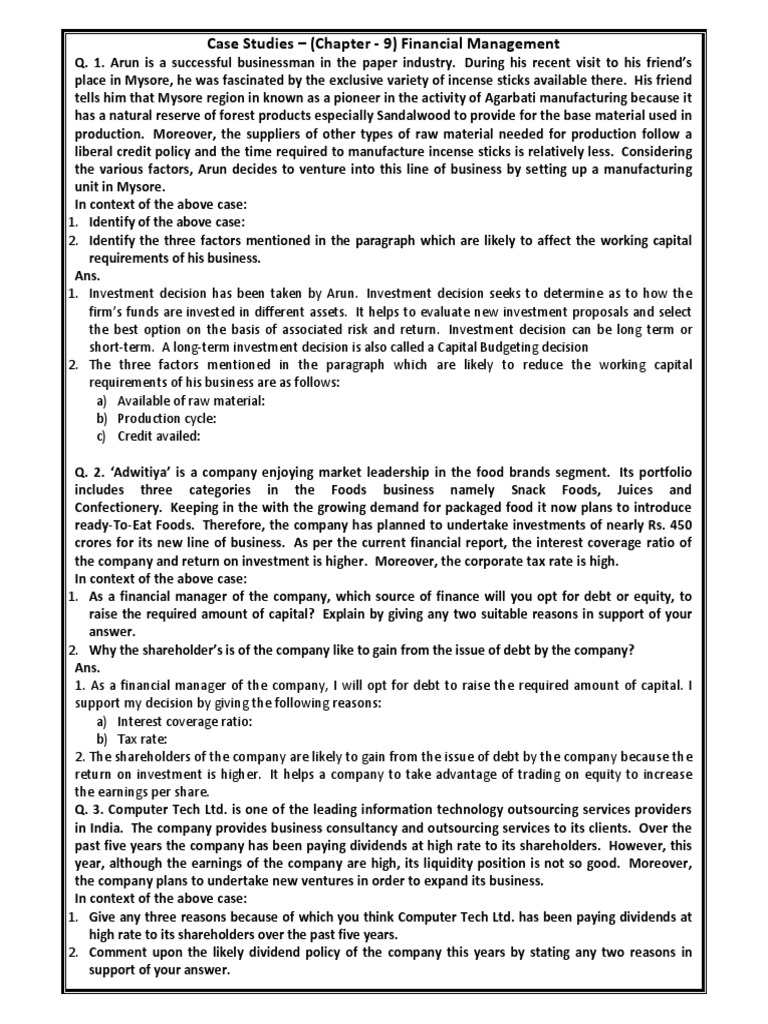 Case Studies Unit 9 & 10 0f Business Studies | PDF | Dividend | Stocks