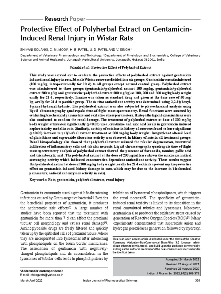 Protective Effect of Polyherbal Extract On Gentamicininduced Renal ...