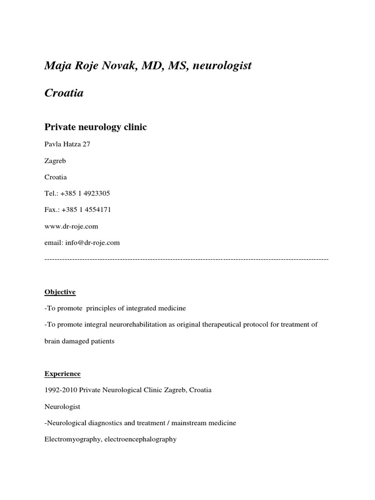 Maja Roje Novak: Neurologist in Zagreb | PDF | Neurology | Homeopathy