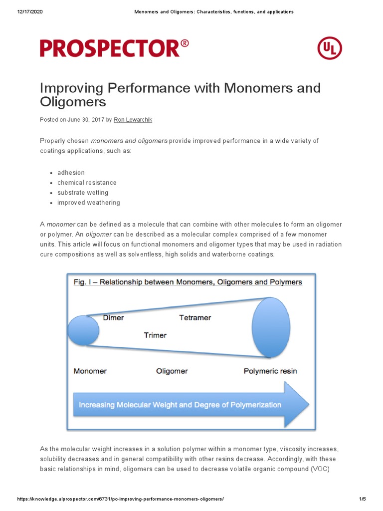 Monomers and Oligomers - Characteristics, Functions, and Applications ...