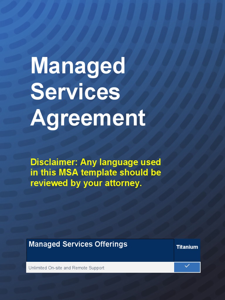 Managed Services Agreement: Disclaimer: Any Language Used in This MSA ...