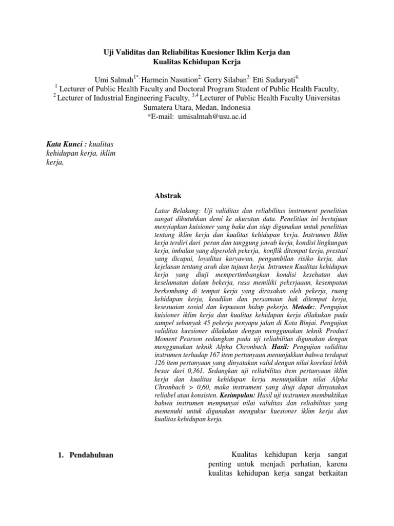 Jurnal Uji Validitas Dan Reliabilitas | PDF