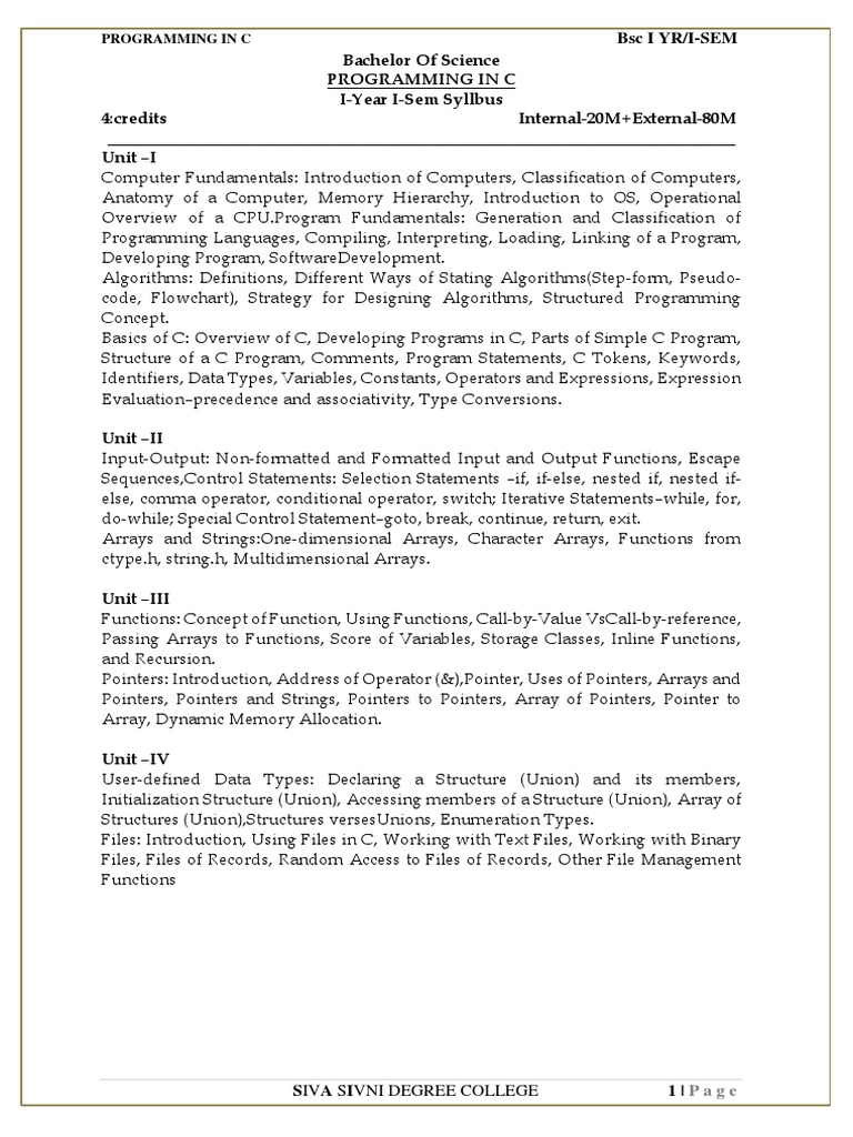 BSC Ist Year Programming in C | PDF | Computer Keyboard | Personal ...