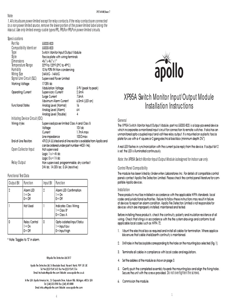 Apollo Switch Monitor Inputoutput Module Pdf Relay Switch 