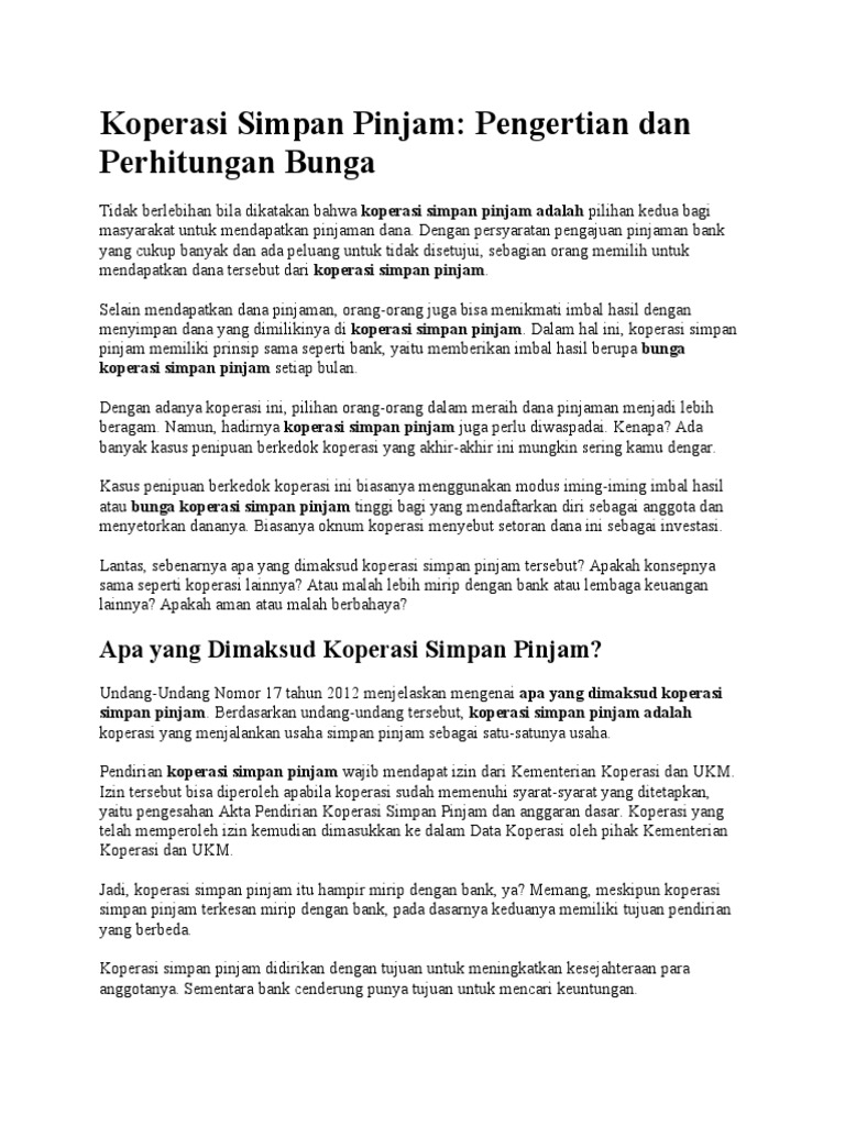 Bunga dan Perhitungan Koperasi Simpan Pinjam | PDF