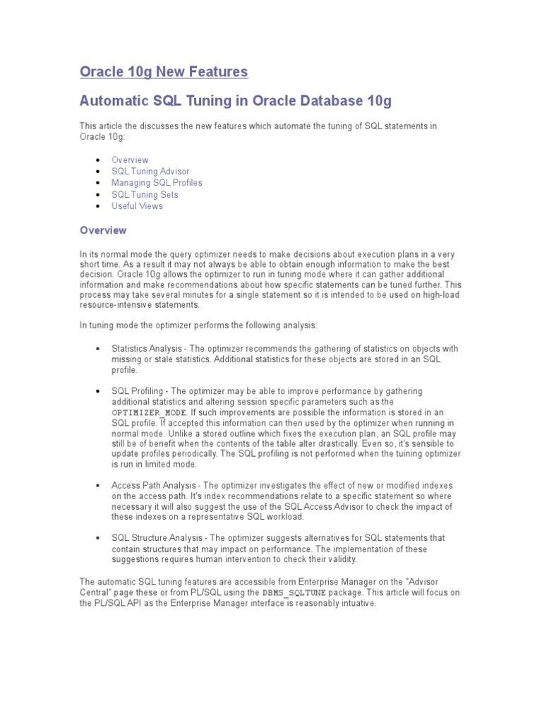 Oracle 10g New Features1 | PDF | Oracle Database | Pl/Sql