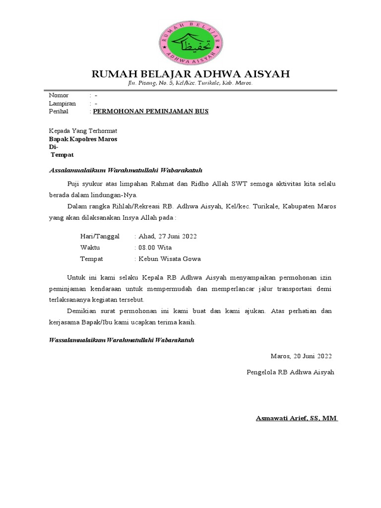 Surat Peminjaman Bus | PDF