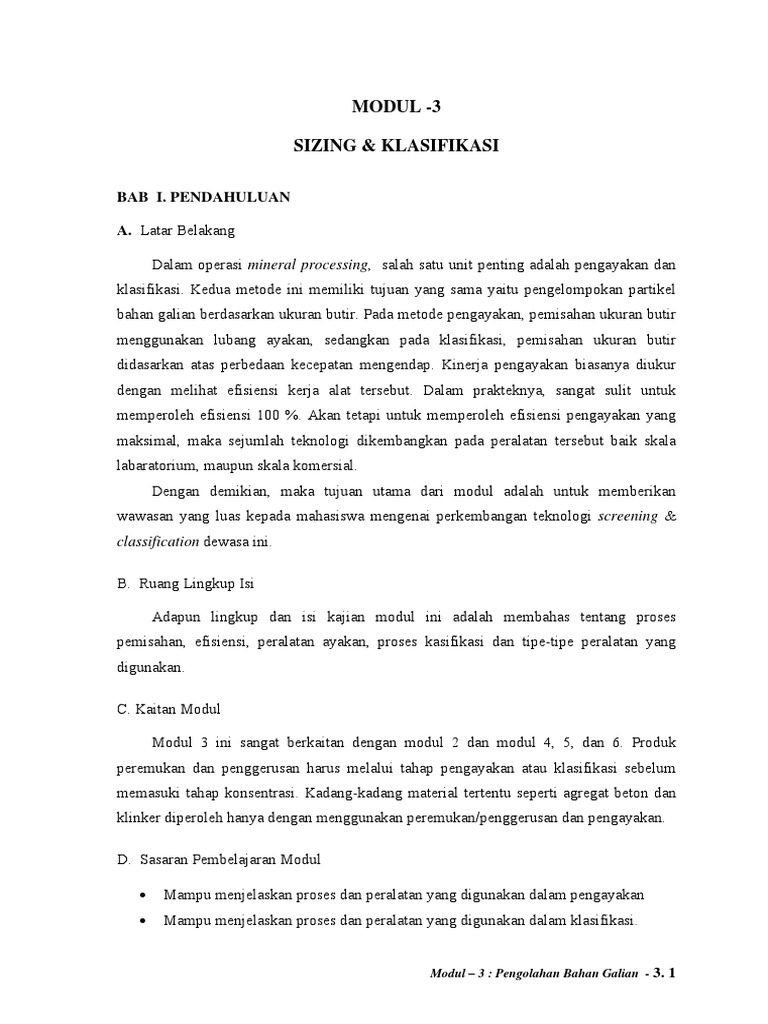 Modul - 3 - Sizing & Klasifikasi Ukuran Butir Dan Quiz | PDF