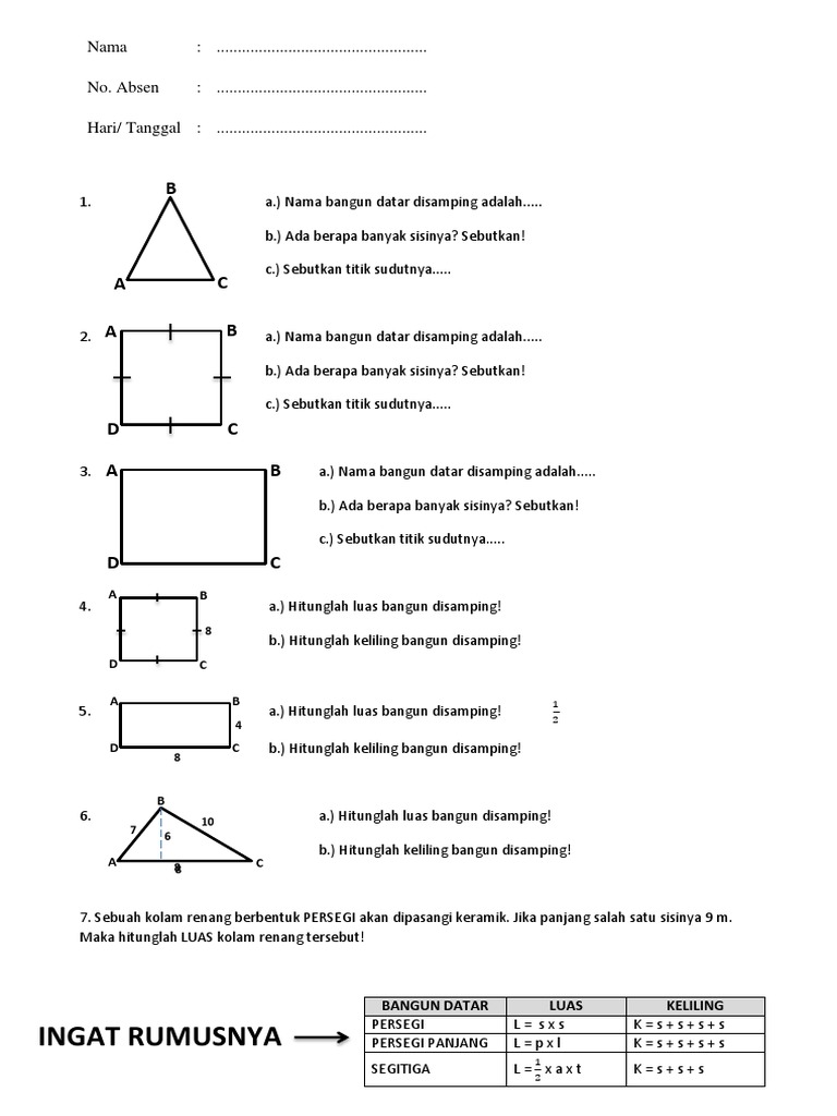 Tuga Matematika Materi Luas Dan Keliling Bangun Datar | PDF
