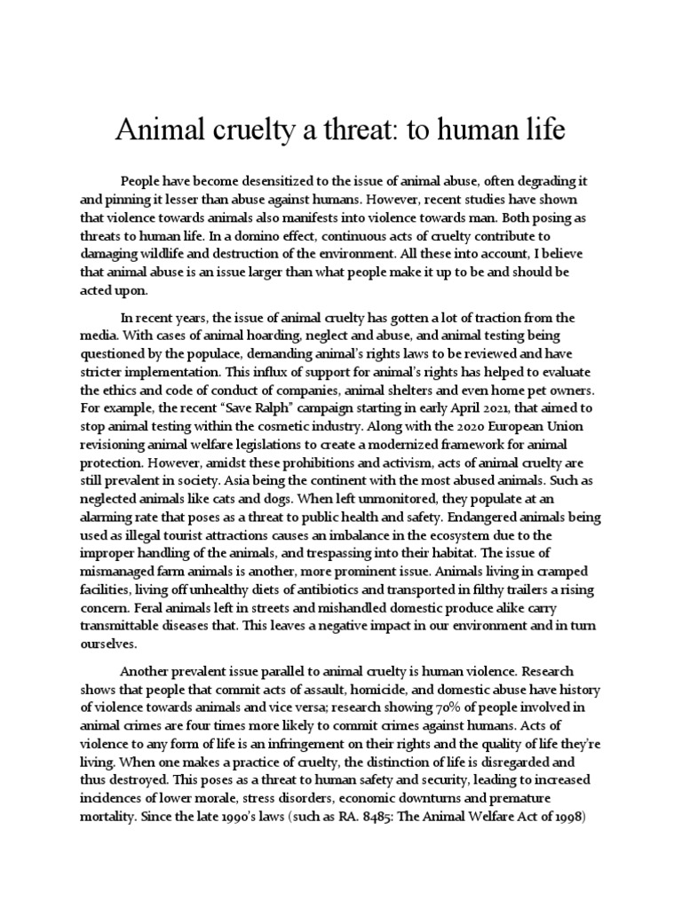 Animal Cruelty Essay | PDF | Cruelty To Animals | Violence