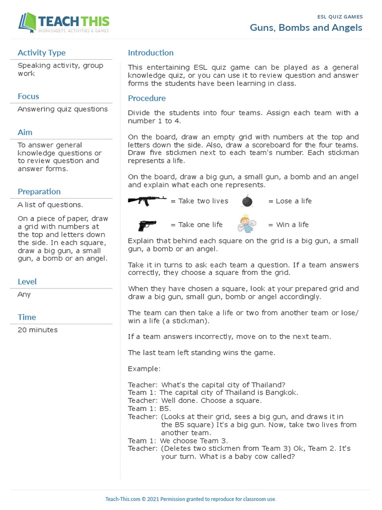 Guns, Bombs and Angels: Activity Type | PDF | Cognitive Science ...
