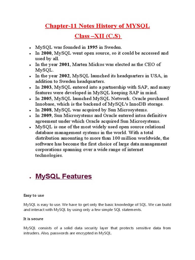 Chapter-11 Mysql History | PDF | My Sql | Databases