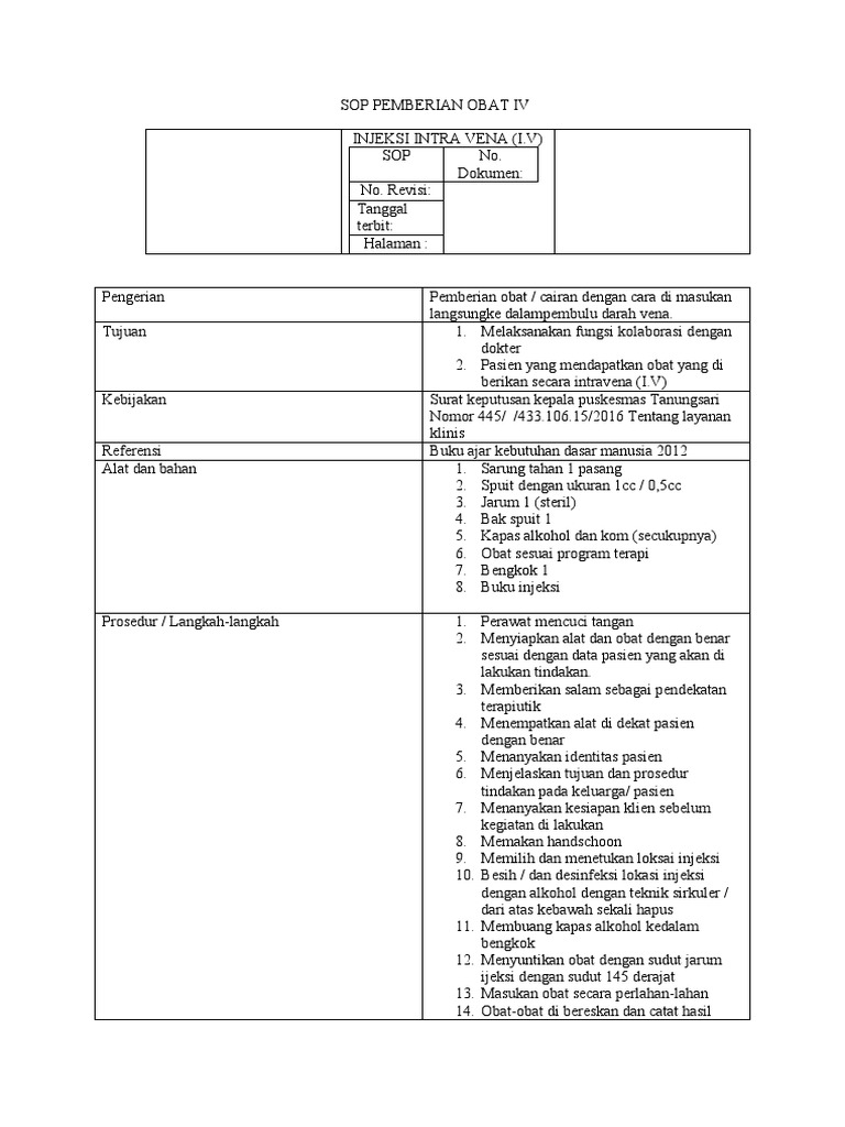 3.6 Sop Pemberian Obat Iv | PDF