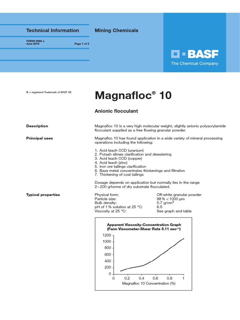 Magnafloc 10: Technical Information Mining Chemicals | PDF | Chemistry ...