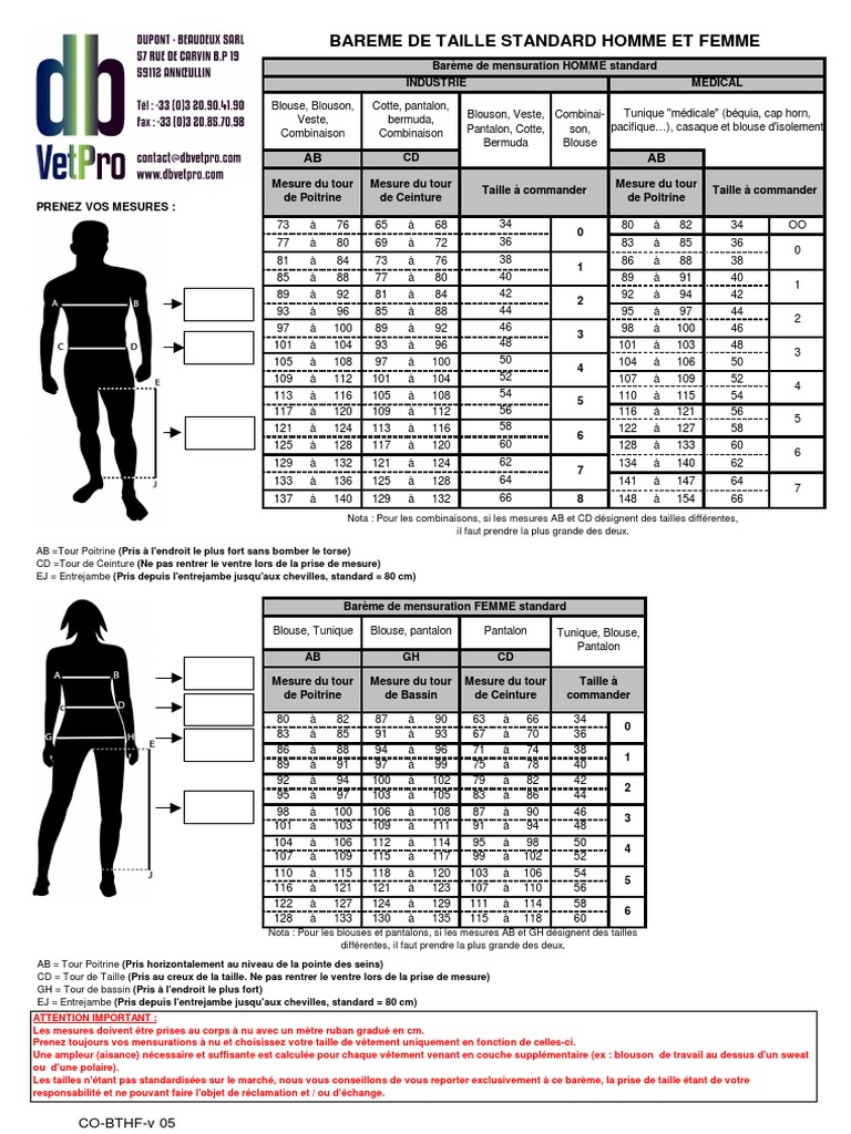 Guide des tailles et mensurations homme | PDF