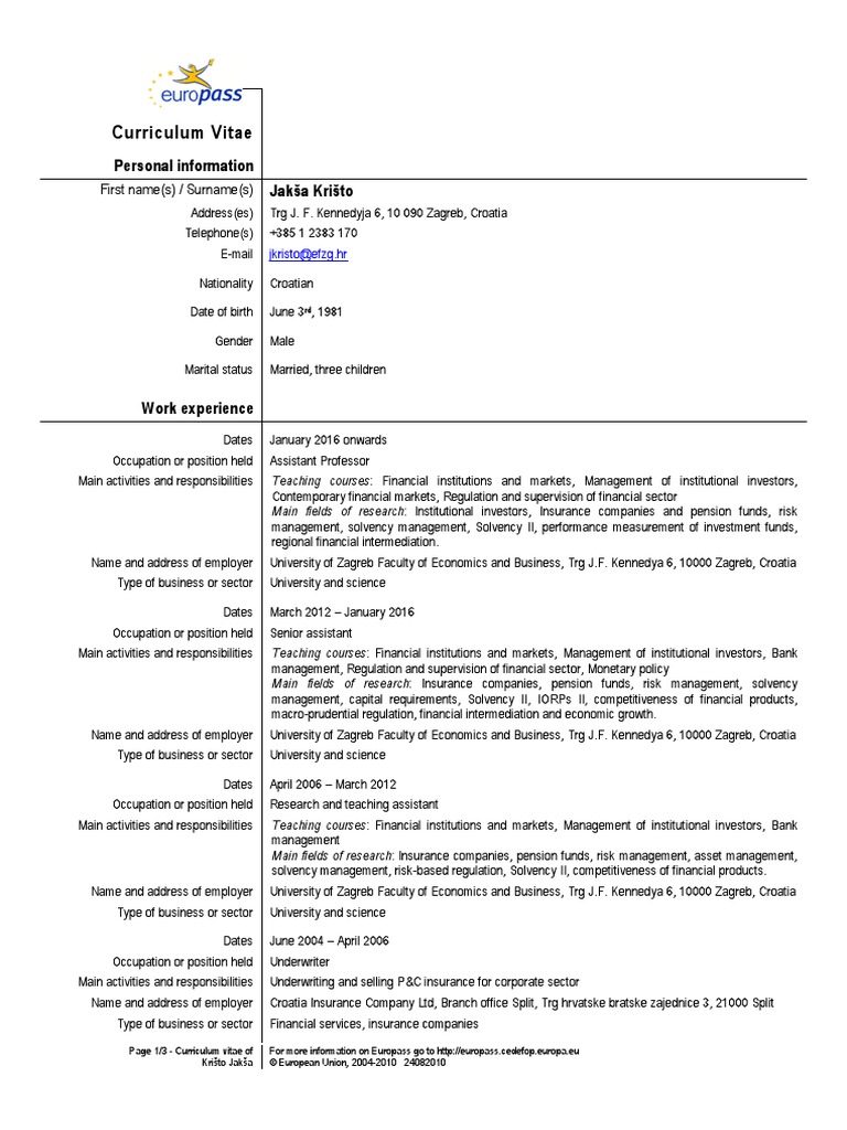 Europass CV JK EN | PDF | Doctor Of Philosophy | Bachelor's Degree