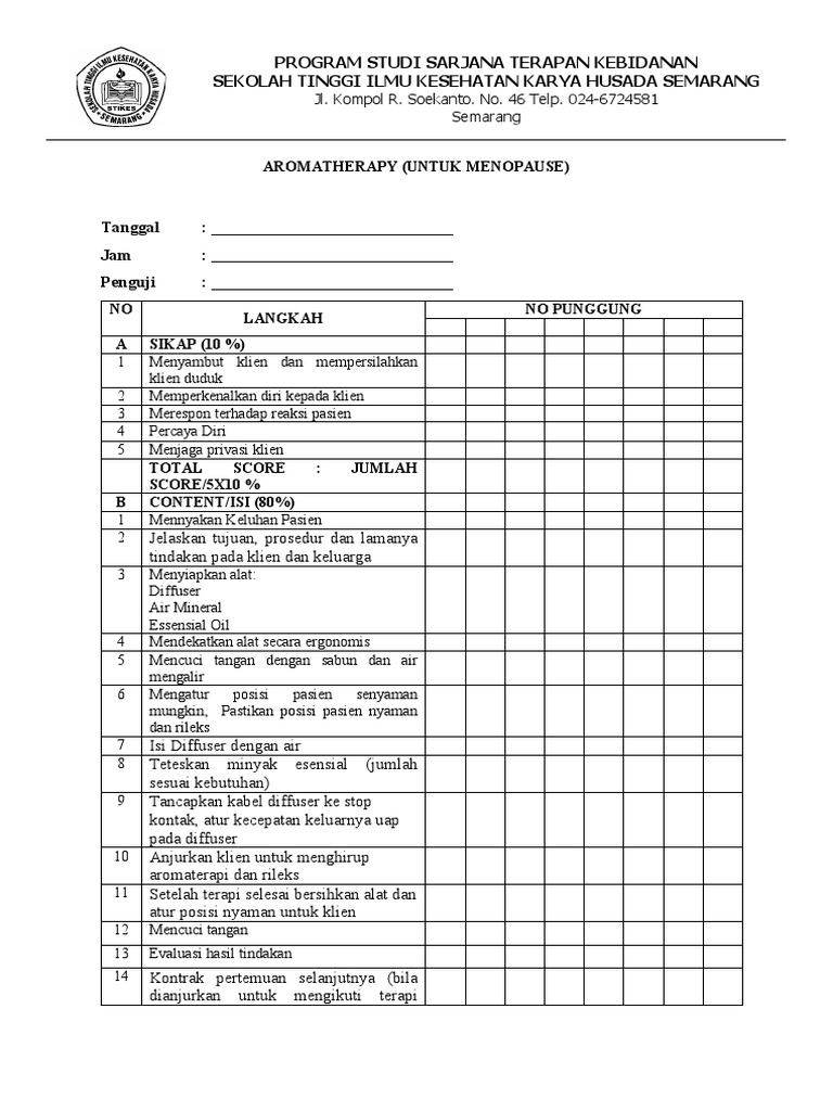 Checklist Aromatherapy Untuk Menopause | PDF