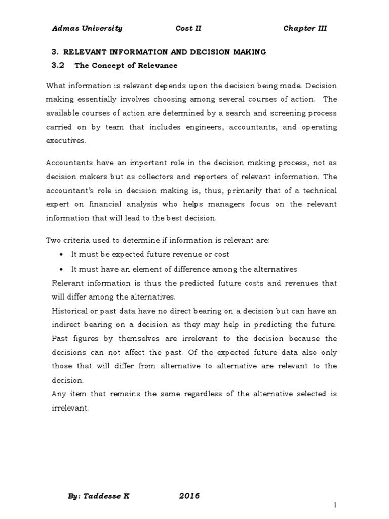 3.decision Making and Relevant Information | PDF