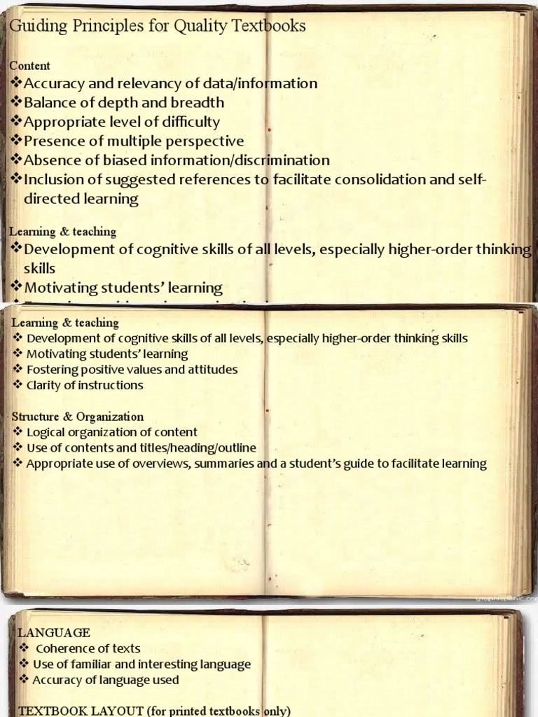 Guiding Principles For Quality Textbooks: Content | PDF | Learning ...
