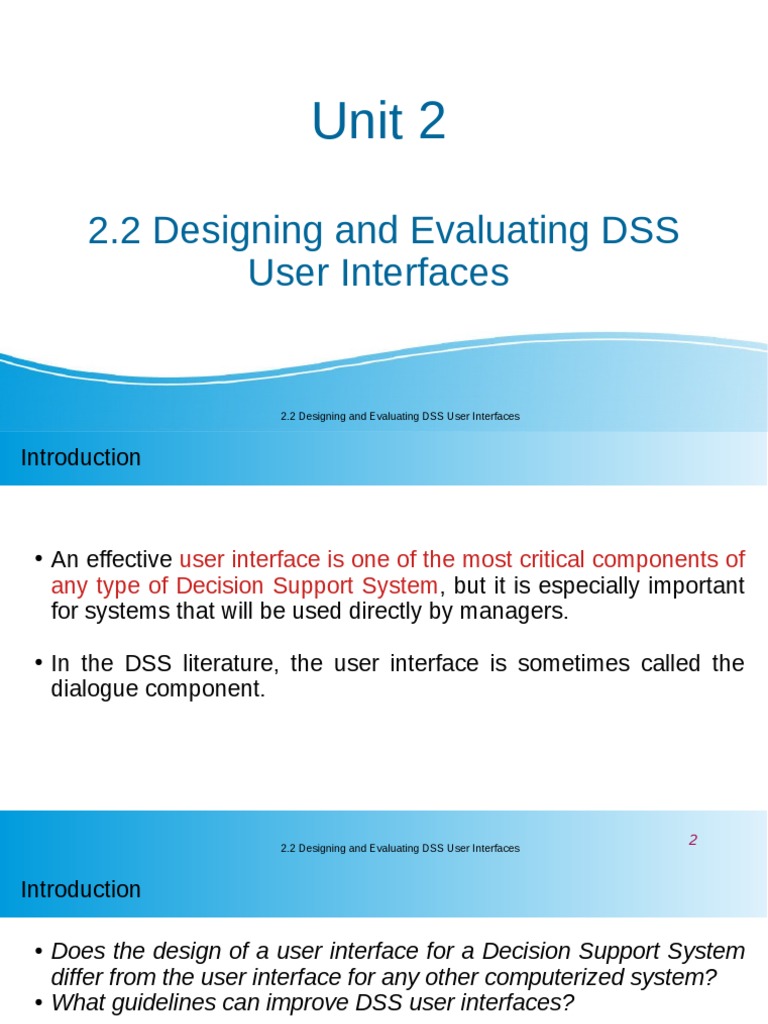 Unit 2: 2.2 Designing and Evaluating DSS User Interfaces | PDF | Graphical User Interfaces ...