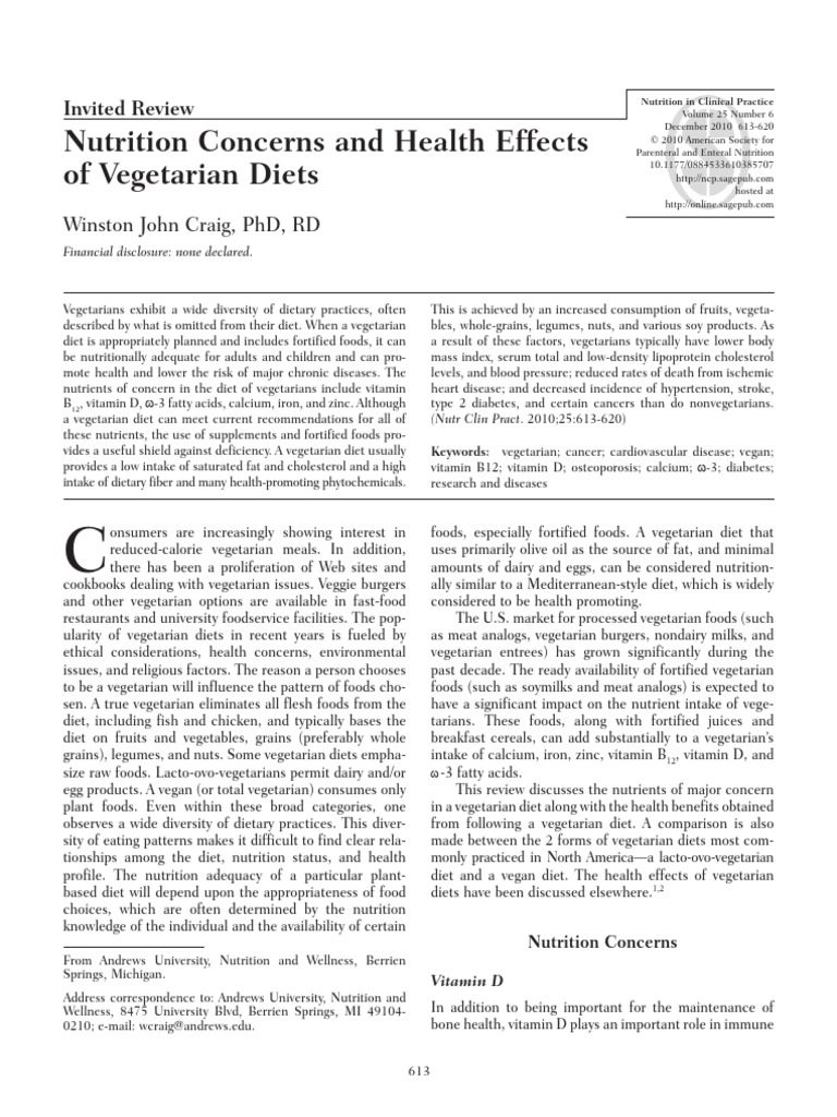 Nutrition Concerns and Health Effects of Vegetarian Diets: Winston John ...