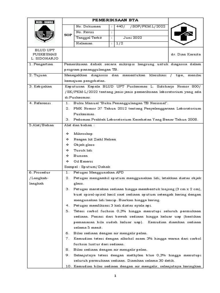 Sop Pemeriksaan Bta Pdf