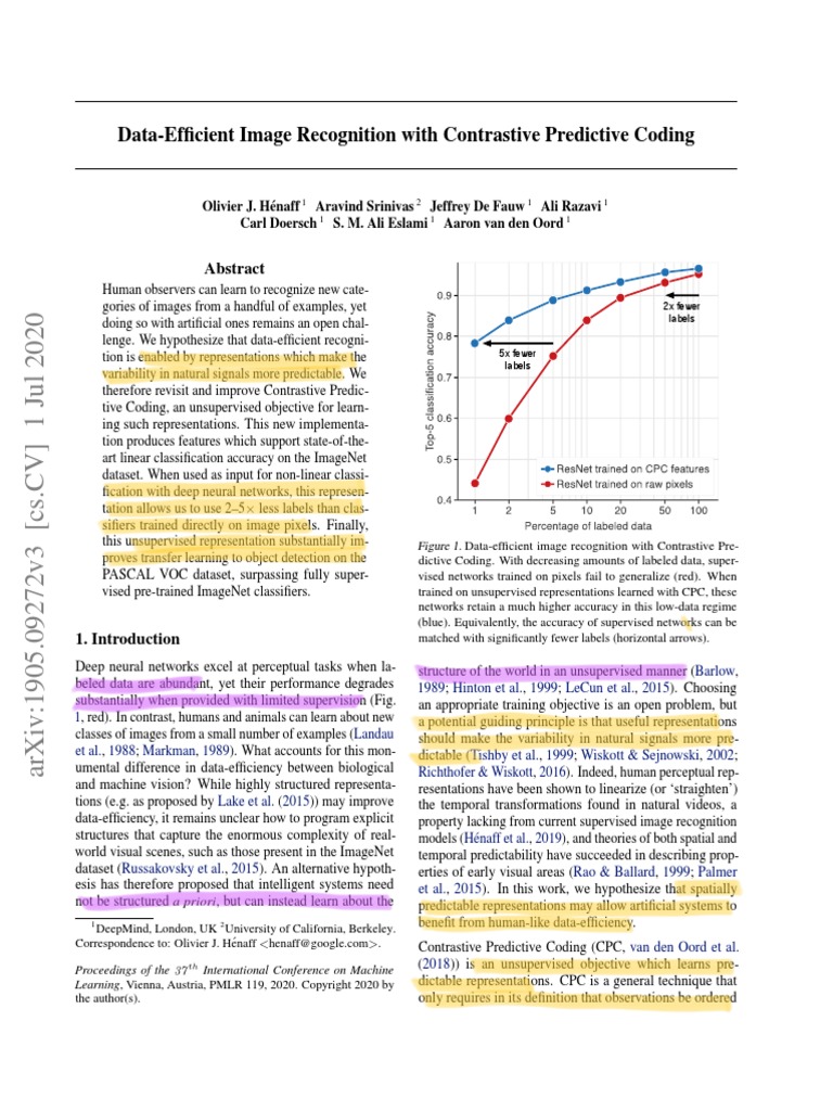 Data-Efficient Image Recognition With Contrastive Predictive Coding ... Data-Efficient Image Recognition With Contrastive Predictive Coding ...