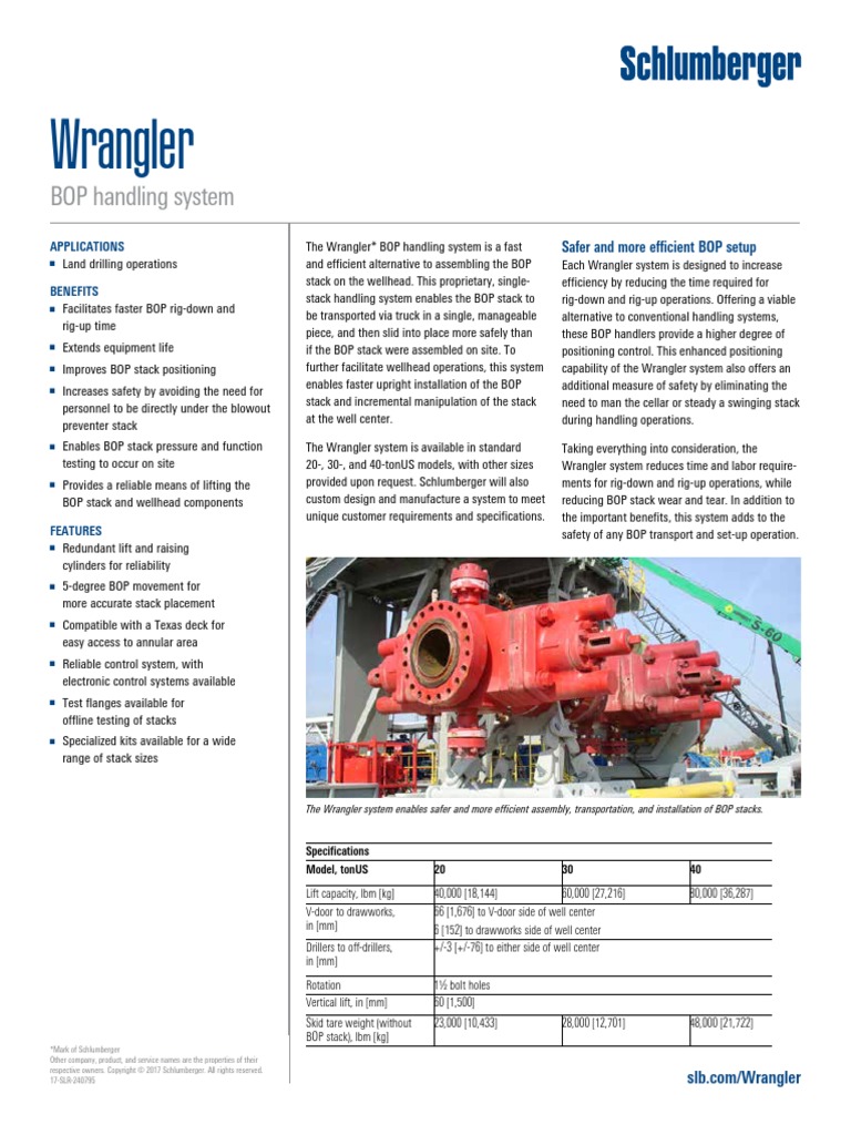 wrangler-bop-handling-system-ps | PDF | Safety | Blowout (Well Drilling)