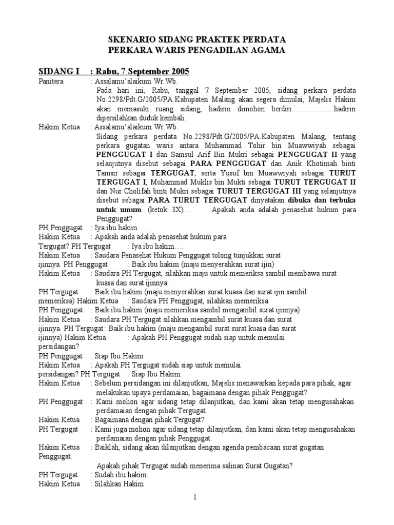 Skenario Sidang Praktek Perdata | PDF