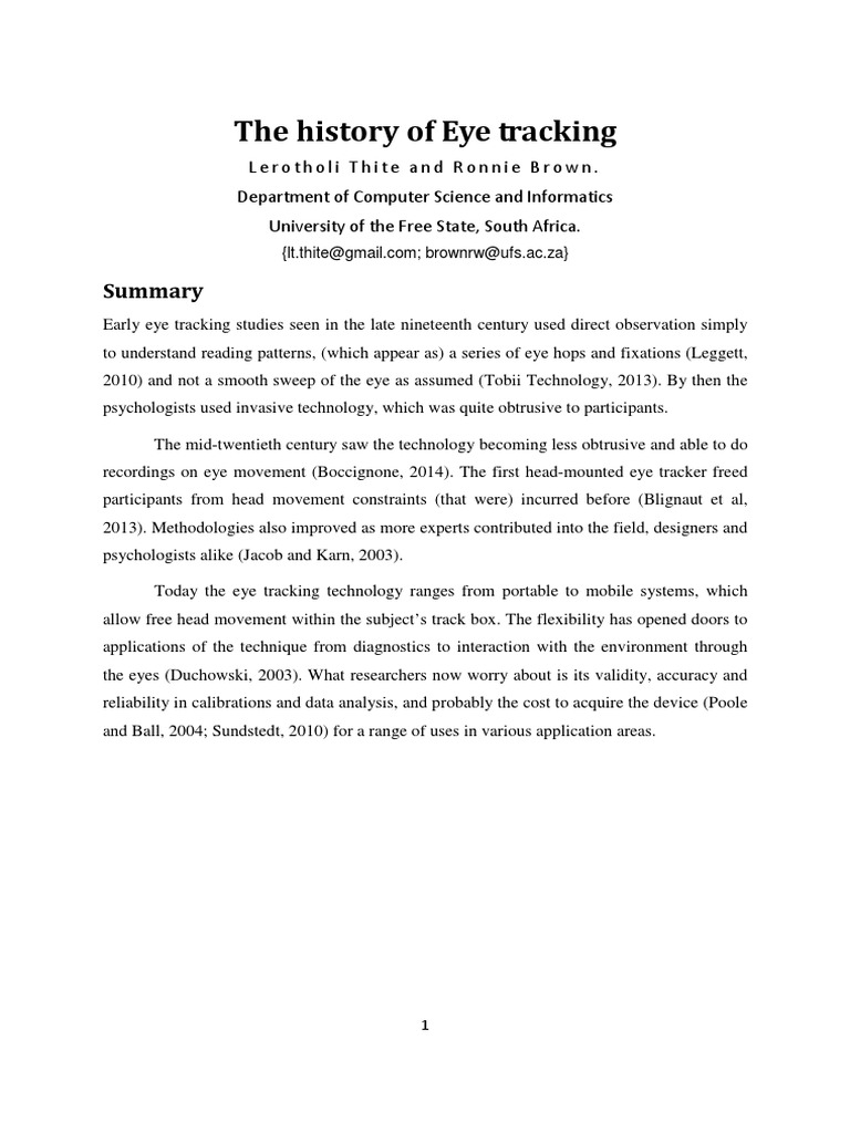 Eye Tracking: A Historical Overview | PDF | Vision | Eye