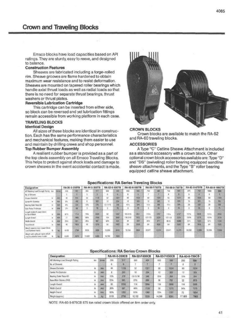 Crown and Traveling Block Specifications | PDF | Bearing (Mechanical ...