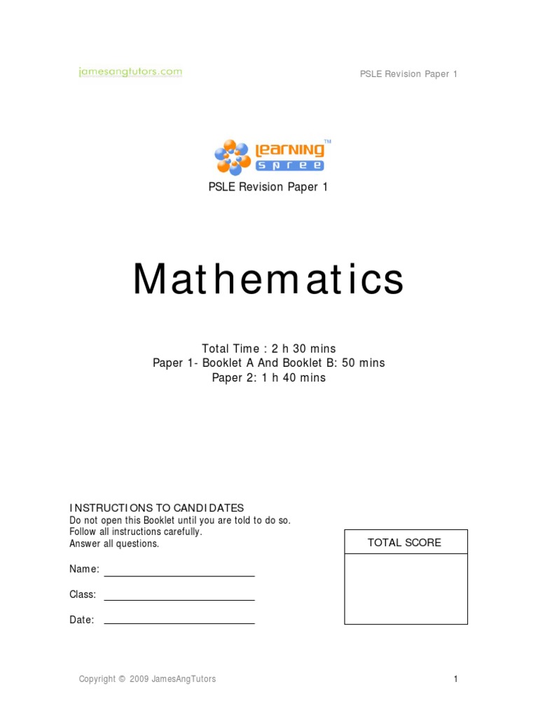 2009 PSLE Revision Paper 1 v1 | PDF | Elementary Geometry | Geometry