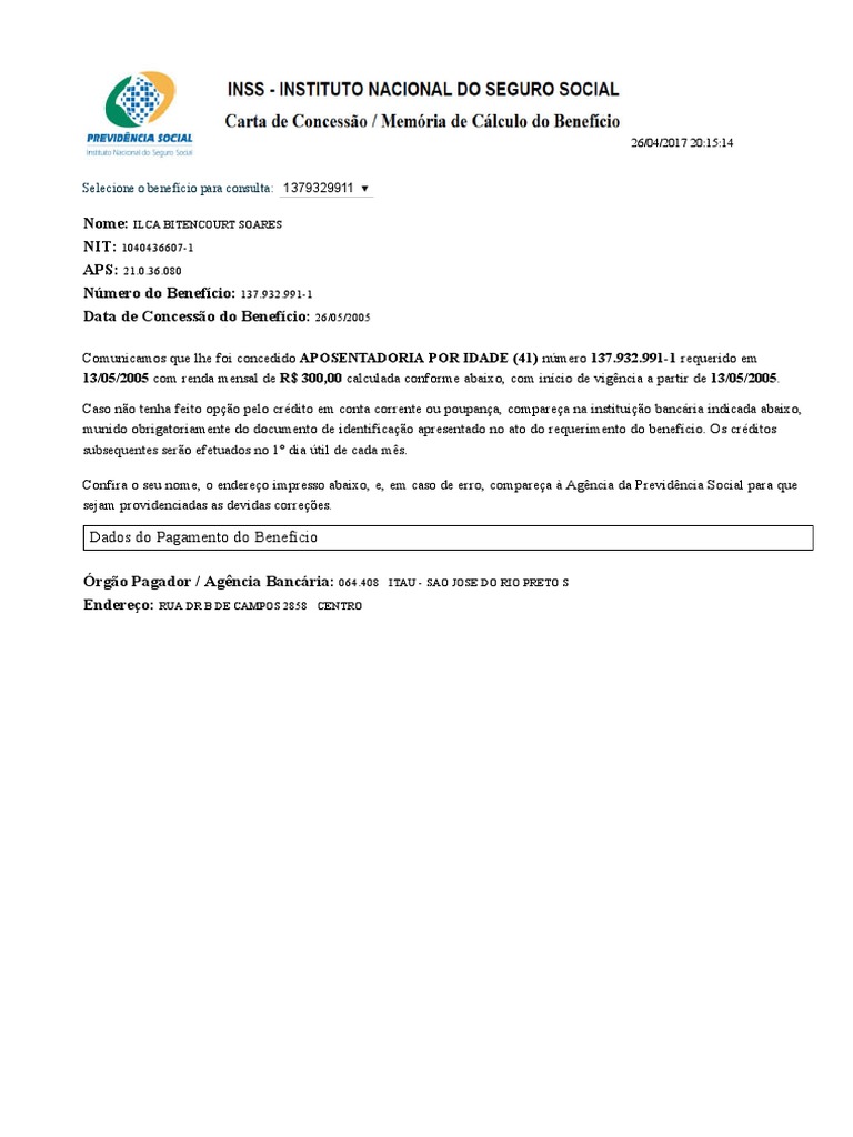 Carta de Concessão INSS | PDF