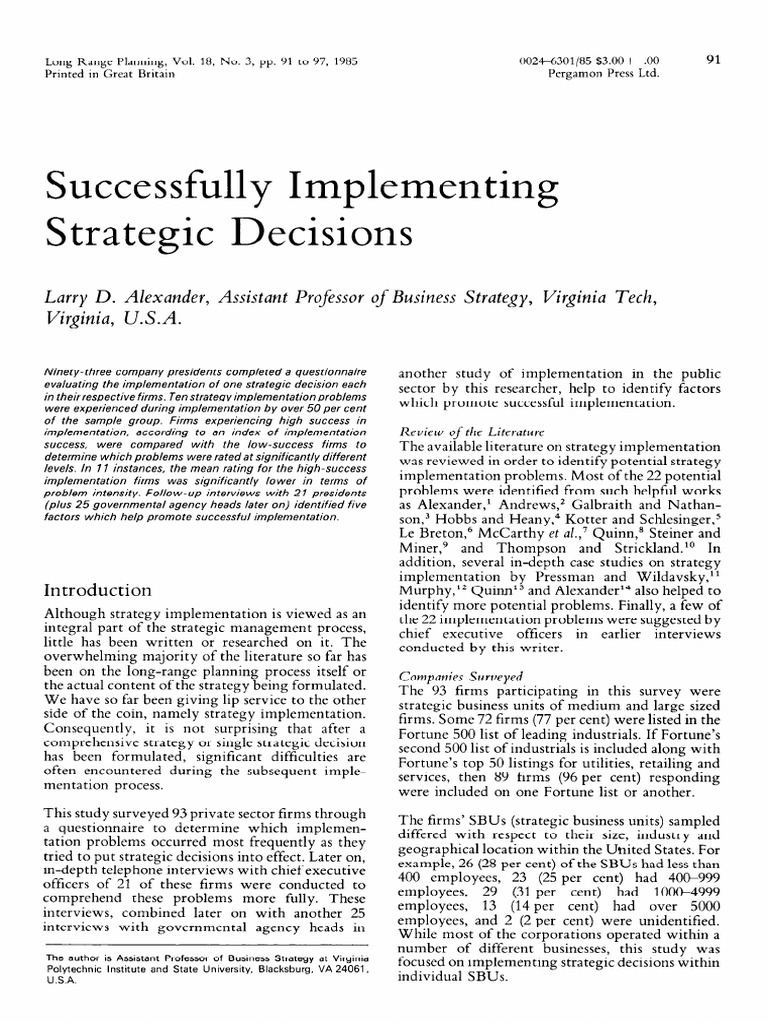 Successfully Implementing Strategic Decisions | PDF | Student's T Test ...