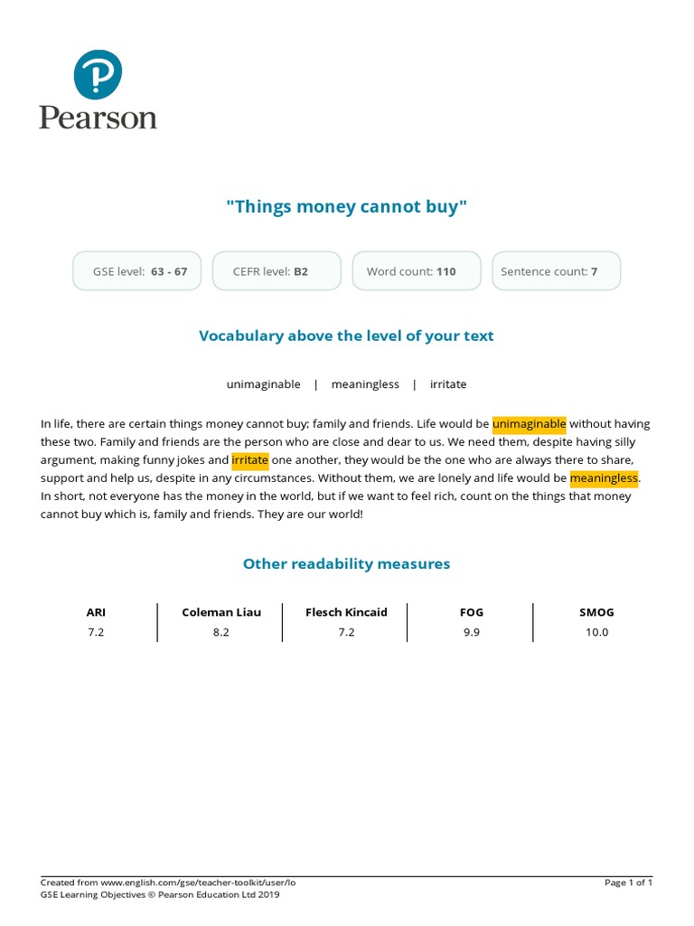 Things Money Cannot Buy | PDF