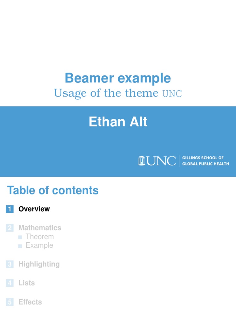 Beamer Presentation: UNC Theme Guide | PDF | Mathematics | Algebra