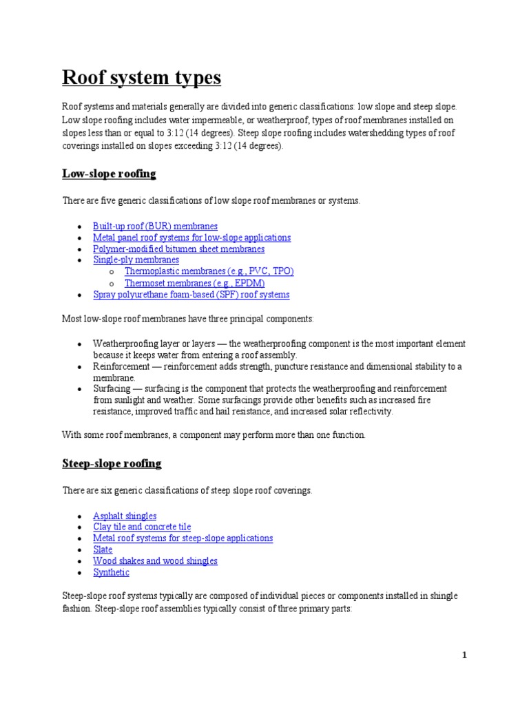 Roof System Types | PDF | Roof | Polyurethane