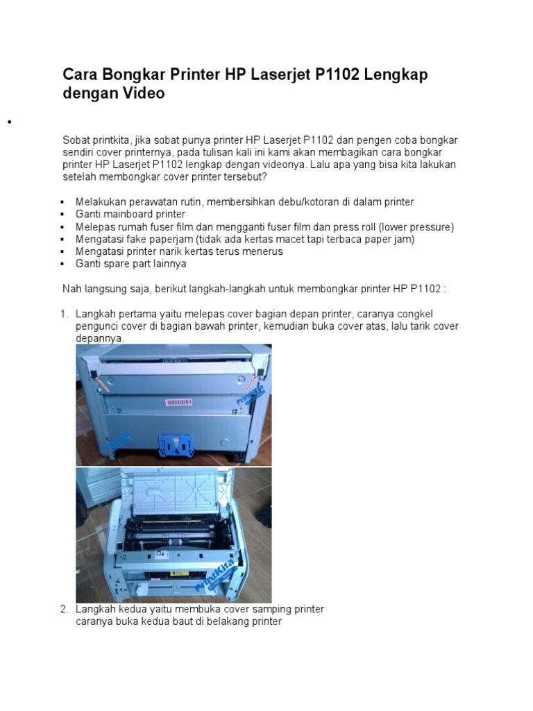 Cara Bongkar Printer HP Laserjet P1102 | PDF