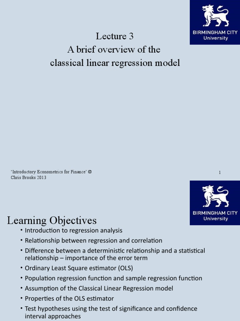 Lecture 3 Classical Linear Regression Model Pdf Regression Analysis Statistical Hypothesis