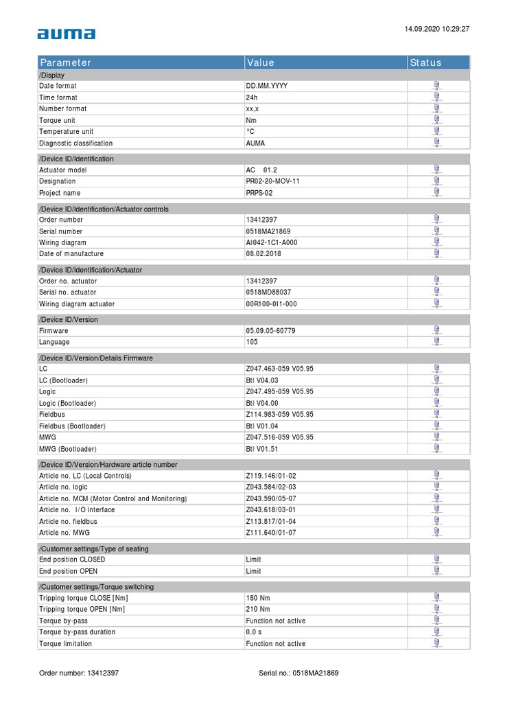 PR02-20-MOV-11 SA14.2 AC 012 - 0518MA21869 - Parameter | PDF | Hysteresis | Bluetooth