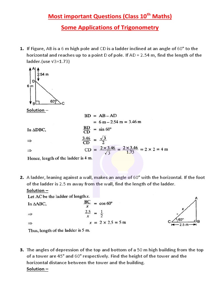 Applications of Trigonometry | PDF | Angle | Ladder
