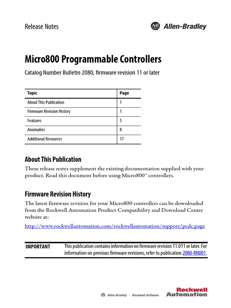 Micro800 Programmable Controllers: Release Notes | PDF | Programmable ...